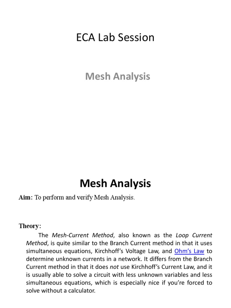 ECA Lab Session: Mesh Analysis Mesh Analysis | PDF