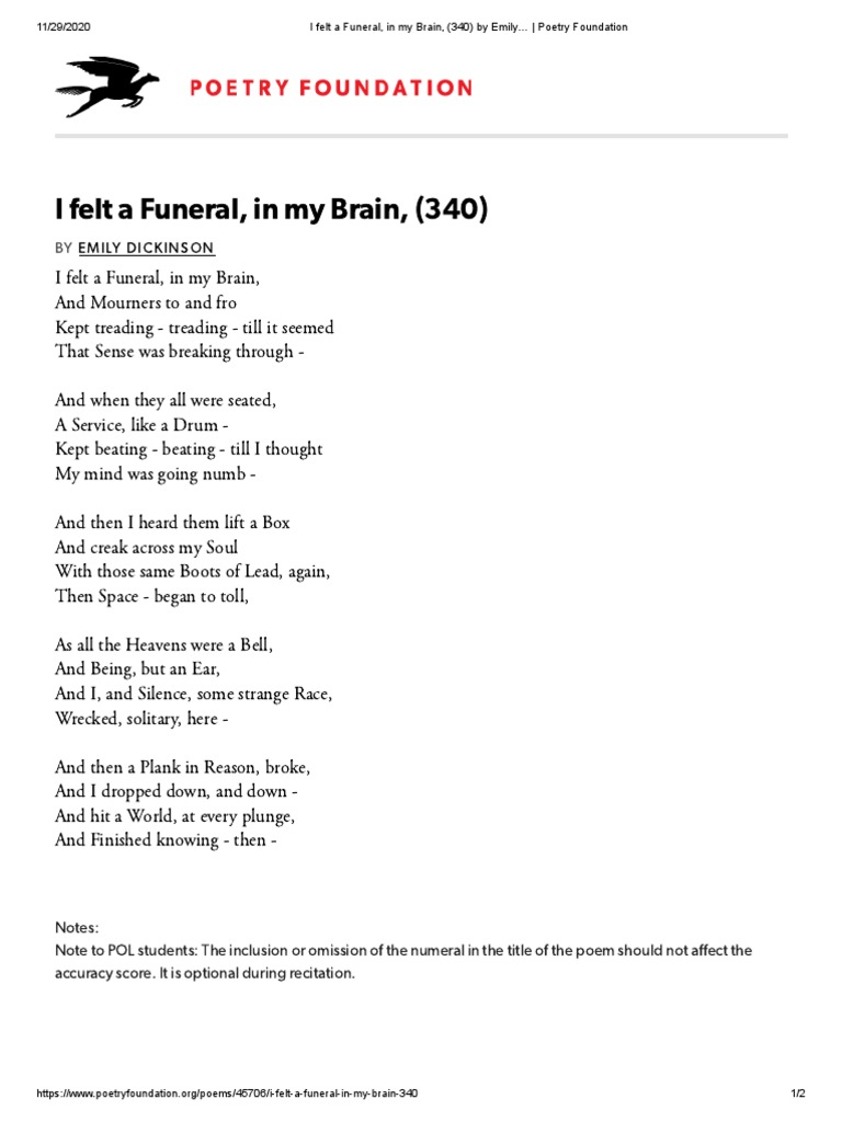 I Felt A Funeral, in My Brain, (340) by Emily - Poetry Foundation | PDF