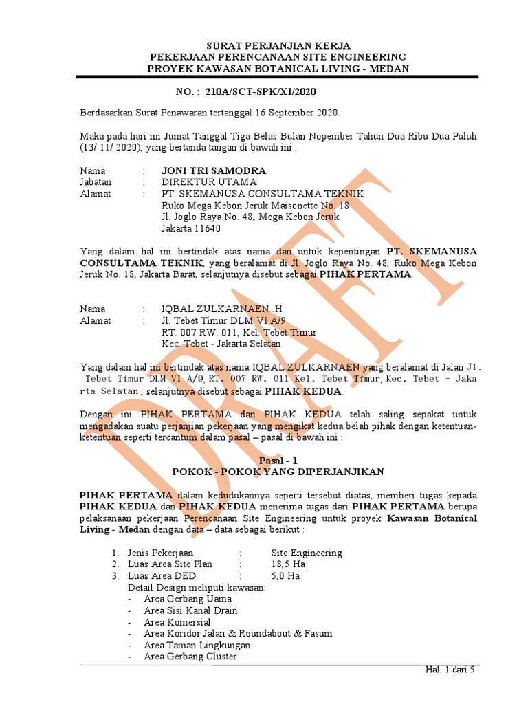 DRAFT - SPK Pekerjaan Perencanaan Site Engineering - Proyek Kawasan Botanical Living 24-11-2020 ...