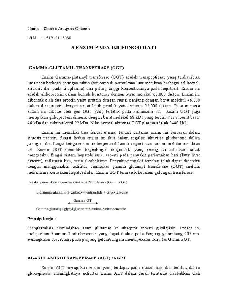 Enzim Uji Fungsi Hati: GGT, ALT, AST | PDF | Kesehatan Holistik | Sains ...