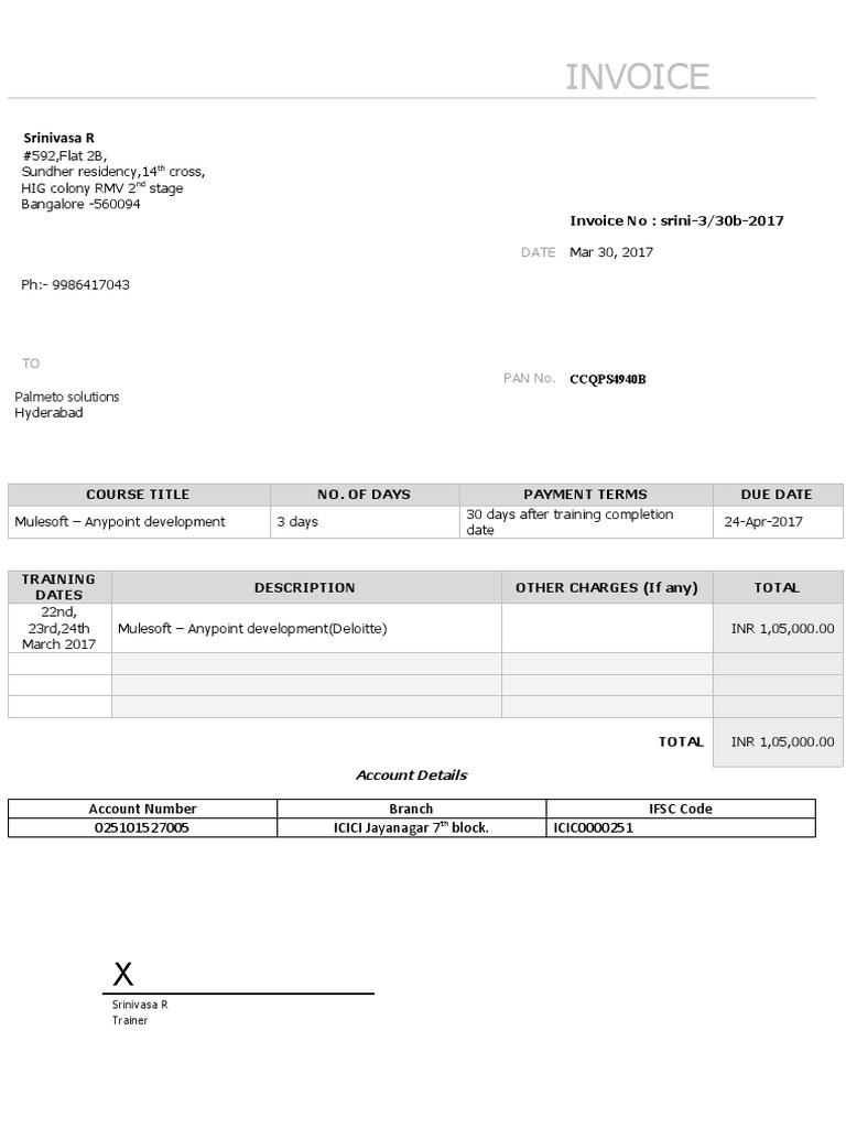 Invoice - Srinivas Mar (MuleSoft Deloitte) | PDF