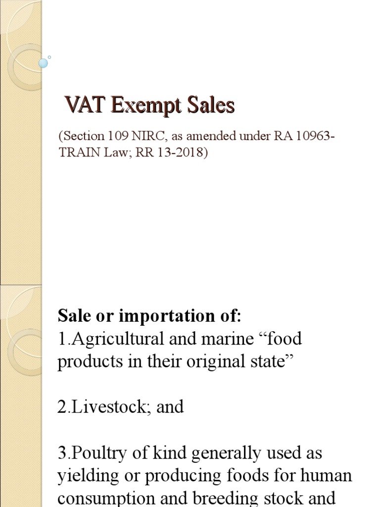 VAT Exempt Sales Under Section 109 | PDF | Value Added Tax | Livestock