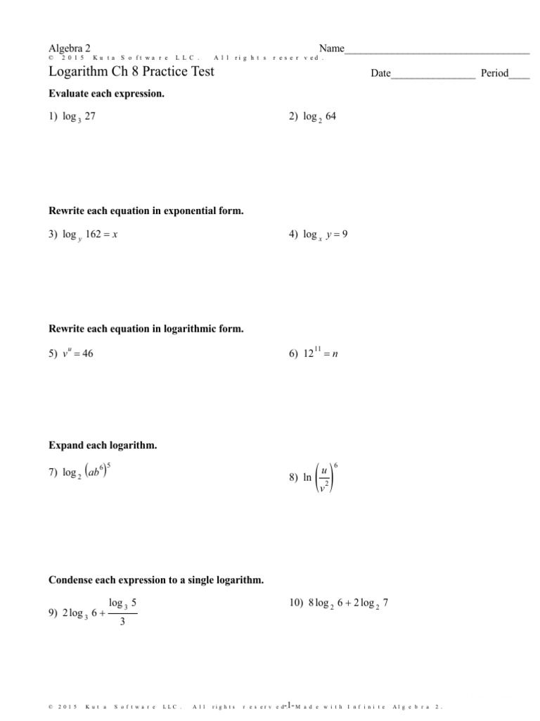 Worksheet-5-Logs (Practice Test) (With WS) | PDF | Logarithm | Algebra