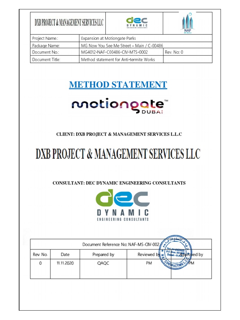 Method Statement For Anti Termite Treatment | PDF | Risk Assessment | Risk