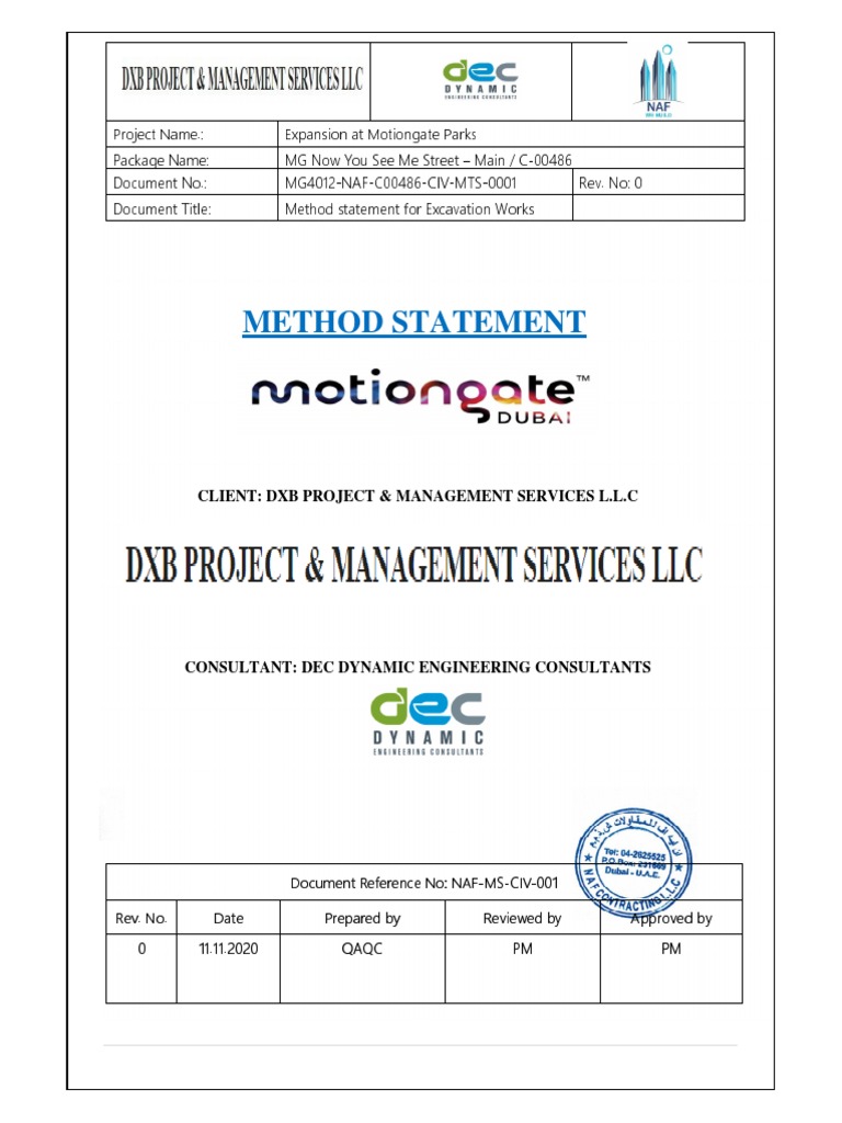 Method Statement For Excavation Works | PDF | Risk | Risk Assessment