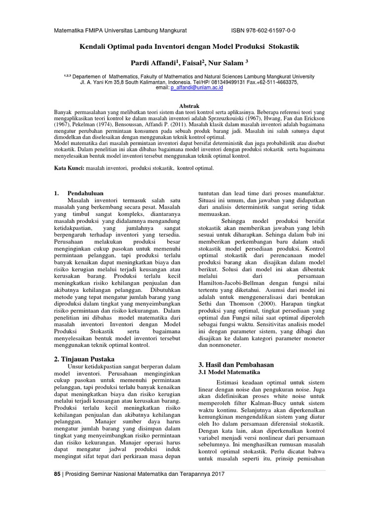 Kendali Optimal Pada Inventori Dengan Model Produksi Stokastik | PDF | Komputer