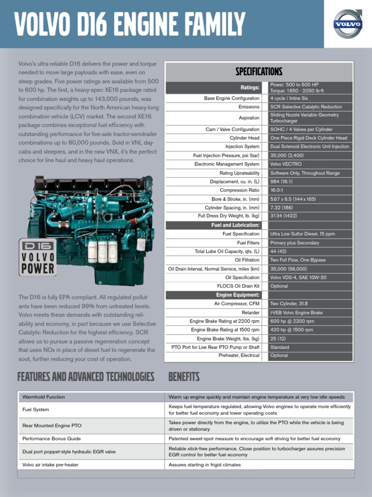 Volvo D16 Engine Family: Specifications | PDF | Engines | Transmission ...