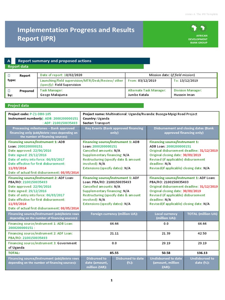 Implementation Progress and Results Report (IPR) | PDF | African ...