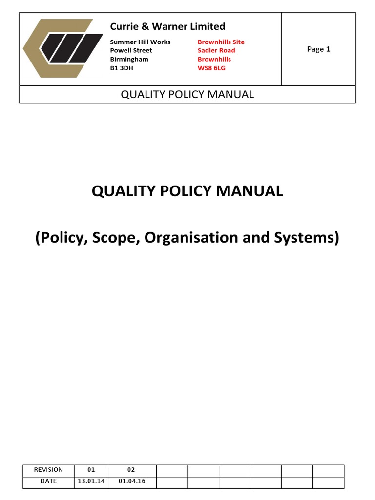 Quality Policy Manual Rev 02 - 201633333 | PDF | Quality Management ...