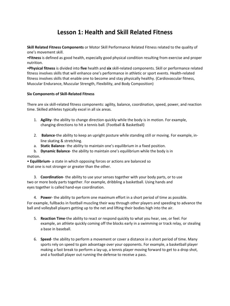 Lesson 1: Health and Skill Related Fitness | PDF | Flexibility (Anatomy ...