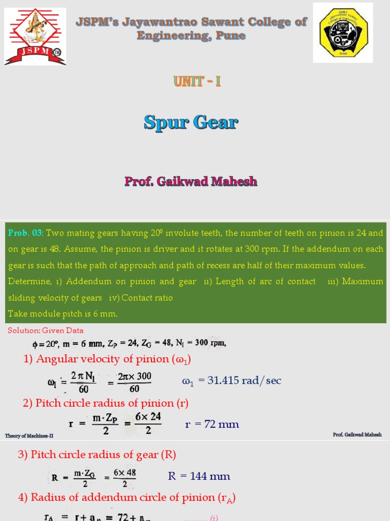 Unit-1 - Spur Gears - Lecture - 6 - Problems Spur Gear - Mahesh Gaikwad ...