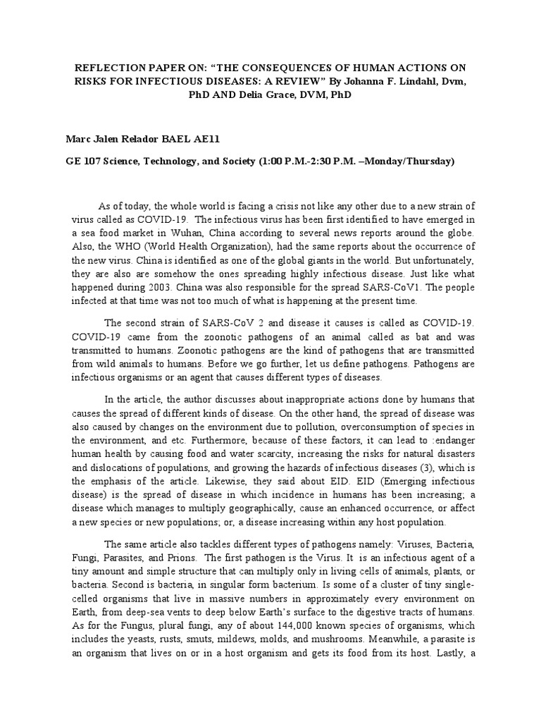 Reflection Paper #3 | PDF | Pathogen | Infection