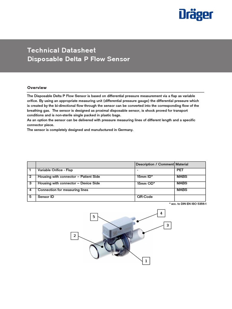 Technical Datasheet: Disposable Delta P Flow Sensor | PDF | Gases | Tools