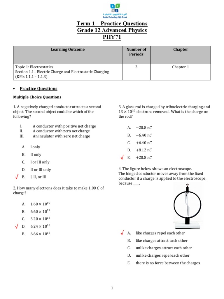 PHY71-Practice Questions-T1 (Part 1) - Teachers-AY2020-2021 | PDF ...