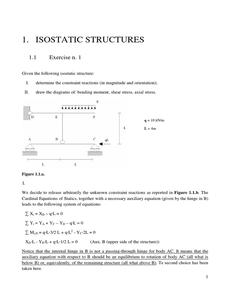 Isostatic Structures: 1.1 Exercise N. 1 | PDF | Bending | Stress ...