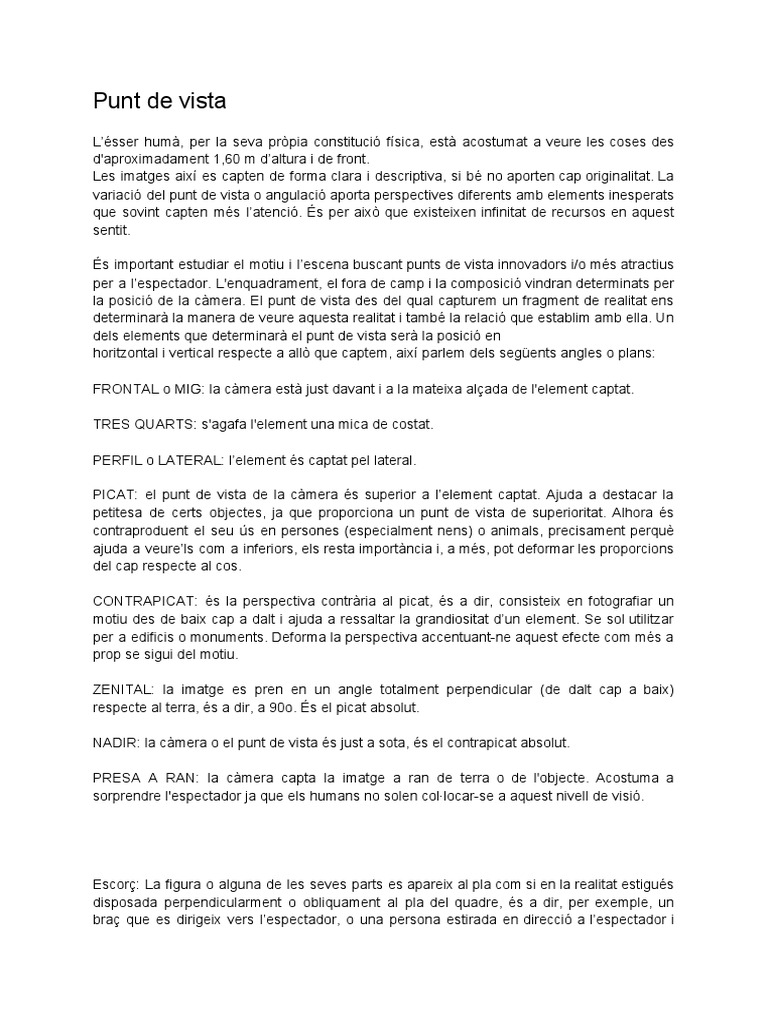 Cultura Audiovisual: Punt de Vista I Tipus de Plans | PDF