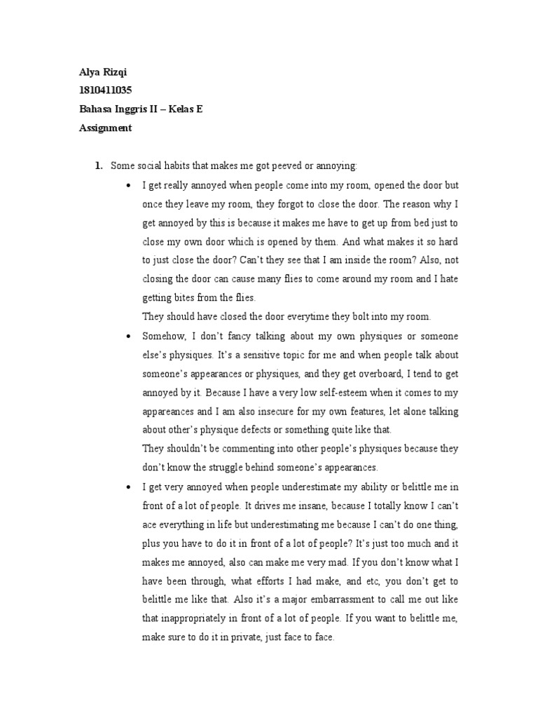 Alya Rizqi 1810411035 Bahasa Inggris II - Kelas E Assignment | PDF