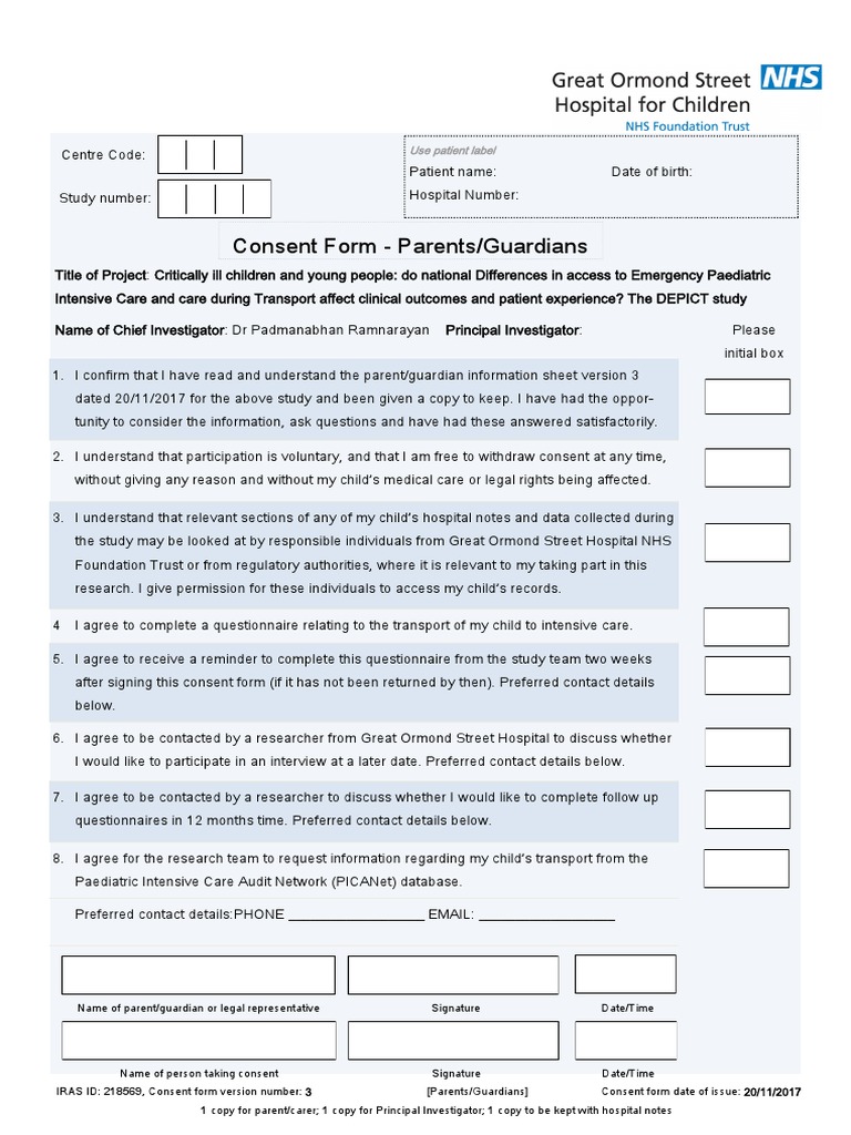 Consent Form - Parents/Guardians: Use Patient Label | PDF | Consent ...