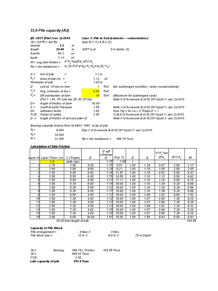 22.0 Pile Capacity (A2) : (IS:2911 (Part I Sec 2) - 2010 Case 1: Pile ...
