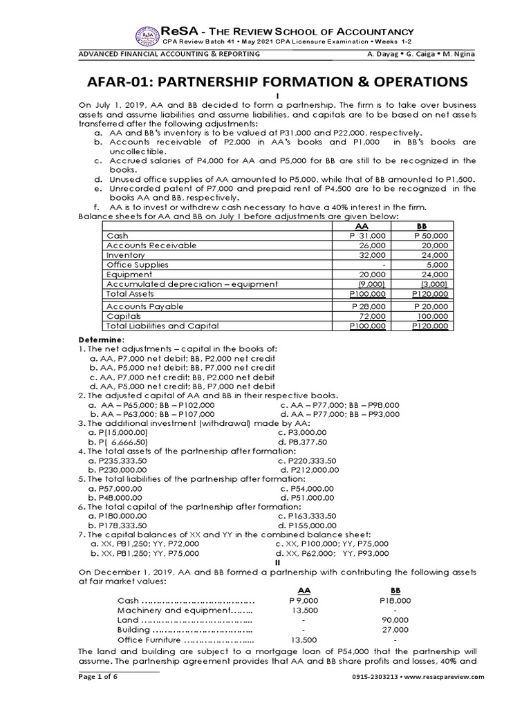 AFAR-01 (Partnership Formation & Operation) | PDF | Book Value ...