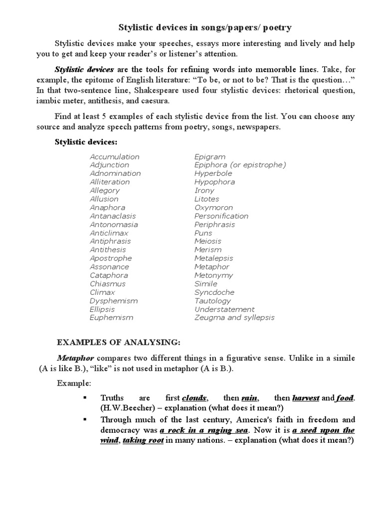 Stylistic Devices in Songs/papers/ Poetry: Stylistic Devices Are The ...