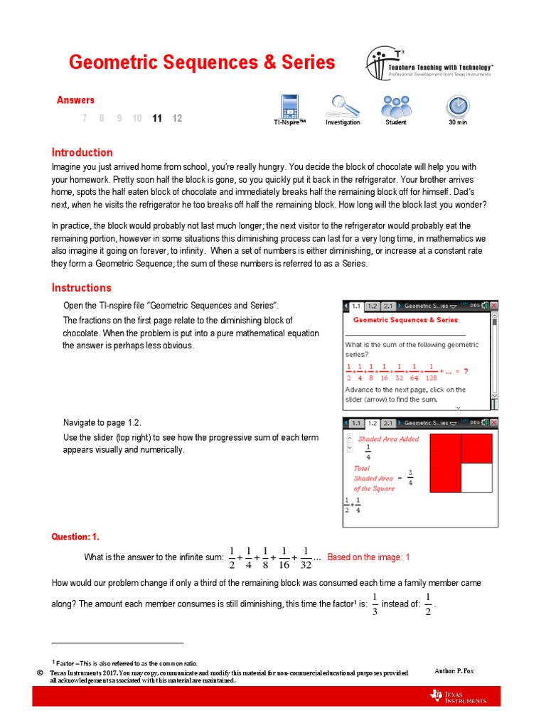 Geometric Sequences and Series Answers | PDF | Summation | Mathematical ...