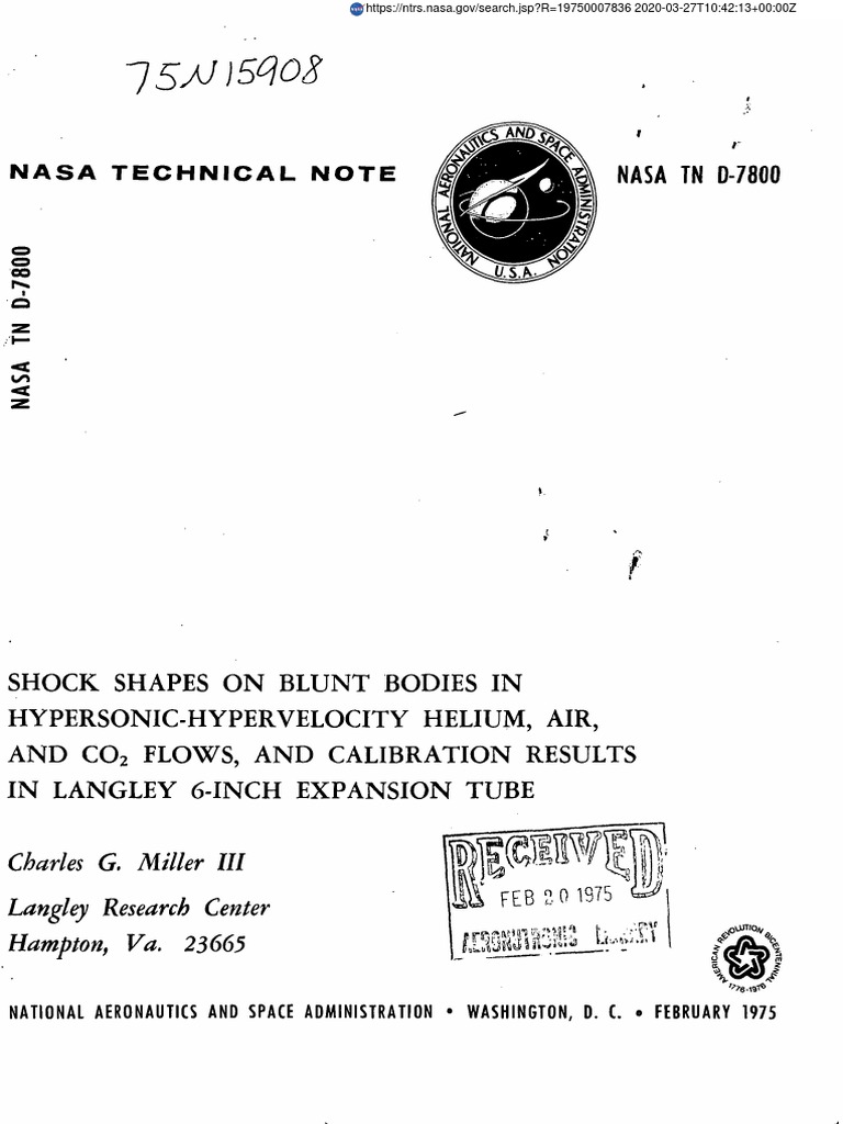 Shock Shapes On Blunt Bodies in Hypersonic-Hypervelocity Helium, Air ...