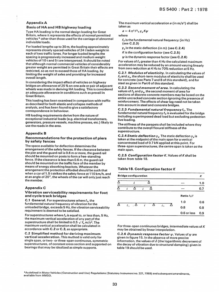BS 5400-2 1978 - Appendix C3 Foot Bridge Vibration Check | PDF