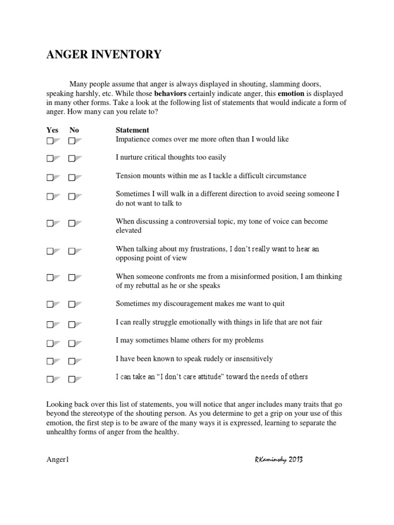 Anger Inventory Colored PDF | PDF | Anger | Metaphysics Of Mind