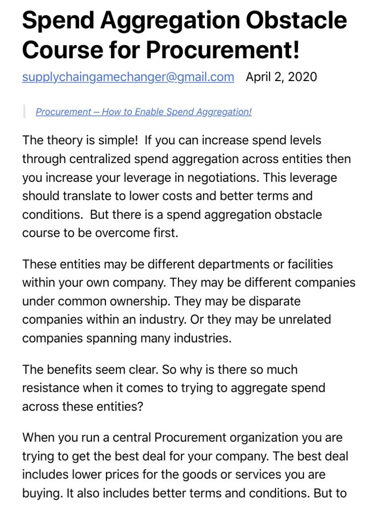 Spend Aggregation Obstacle Procurement Supply Chain Game Changer PDF ...
