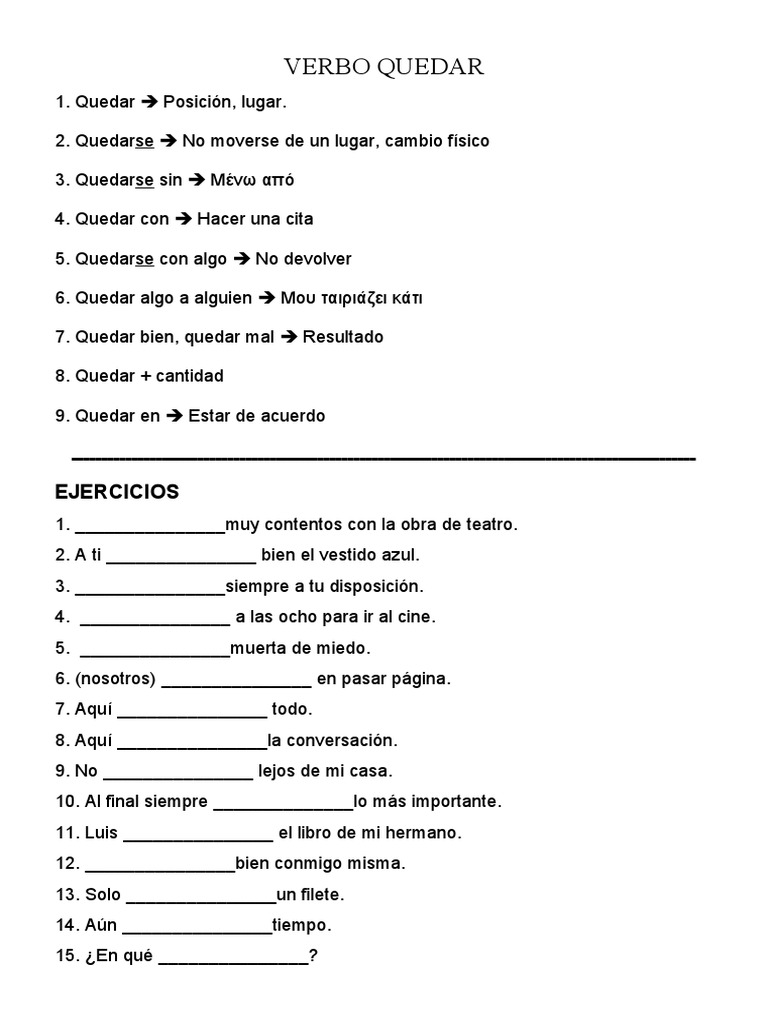 Ejercicios del verbo quedar y quedarse | PDF | Violencia