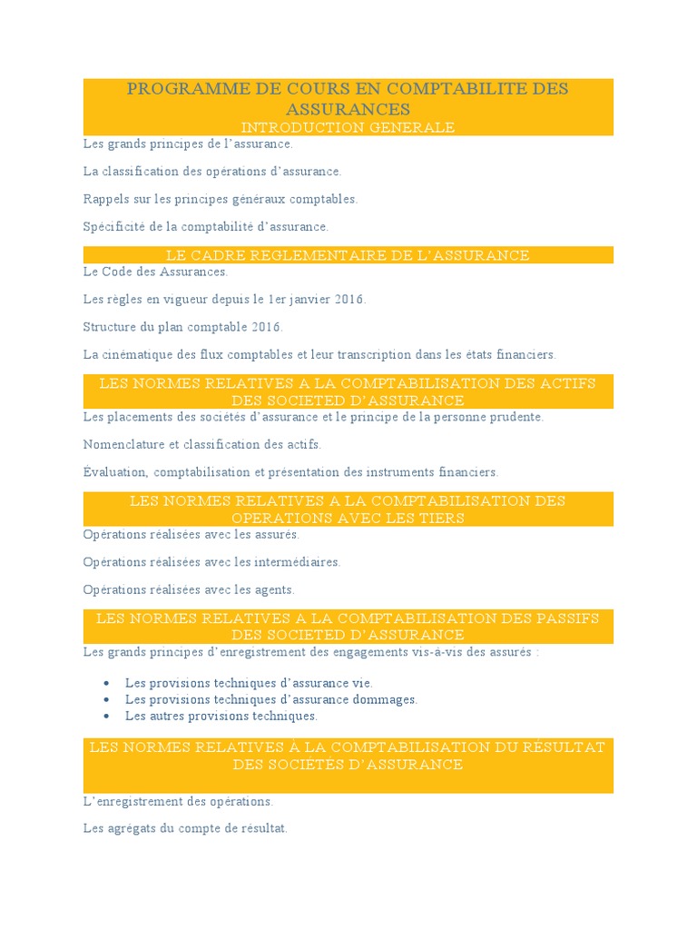 Programme de cours en comptabilité assurance | PDF | Comptabilité ...