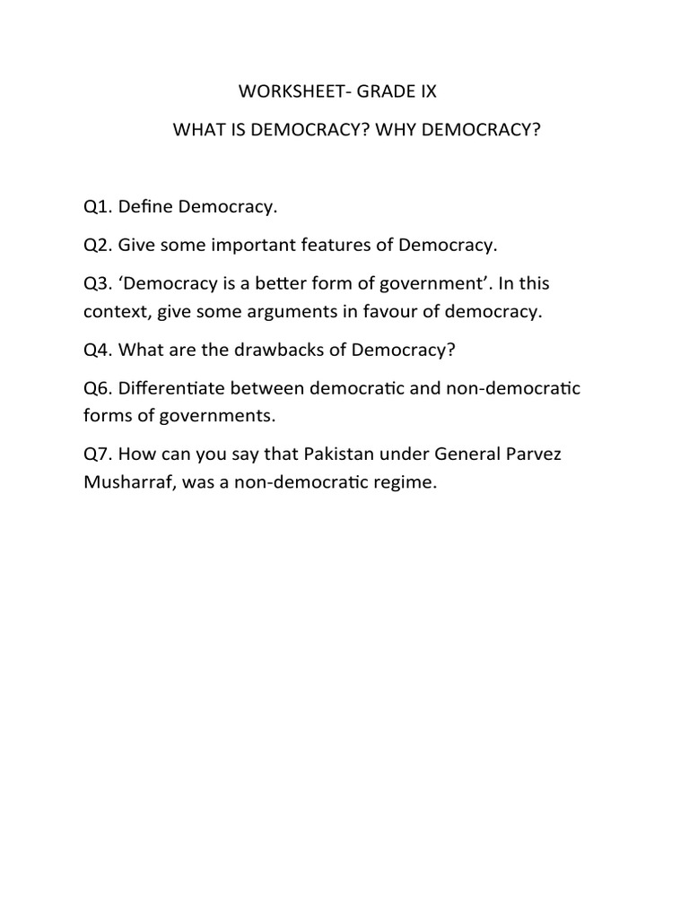 Worksheet On Why Democracy | PDF