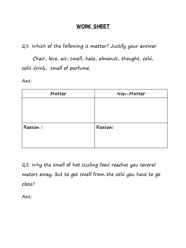 Matter in Surrounding Work Sheet | PDF