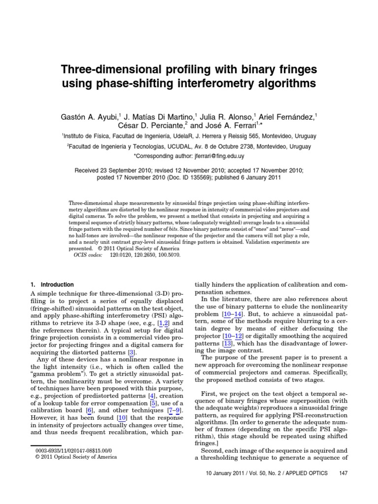 Three-Dimensional Profiling With Binary Fringes Using Phase-Shifting Interferometry Algorithms ...