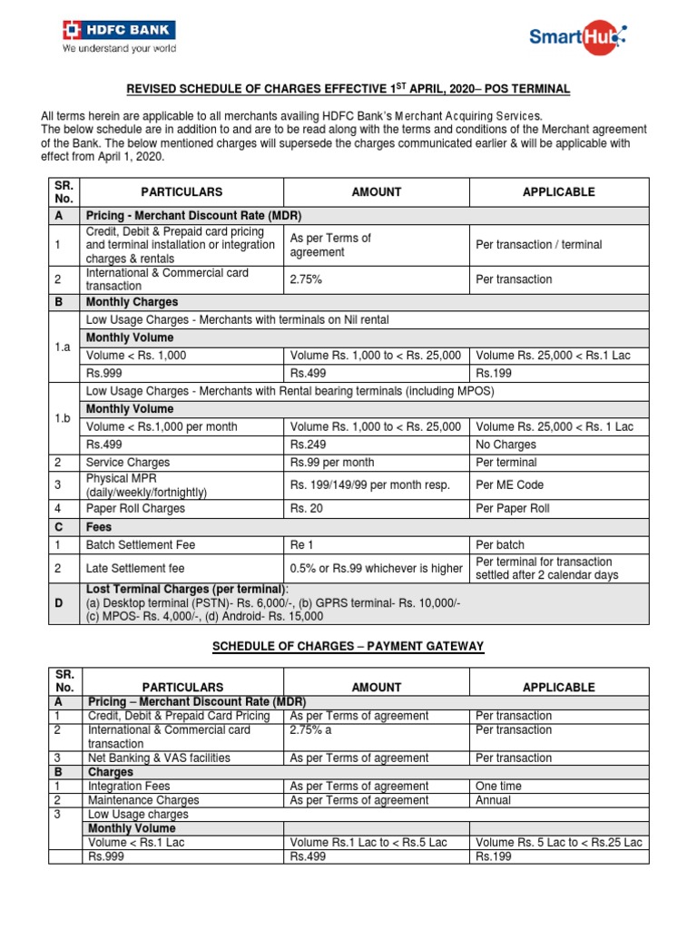 SCHEDULE OF CHARGES April 1 2020 | PDF | Debit Card | Financial Transaction