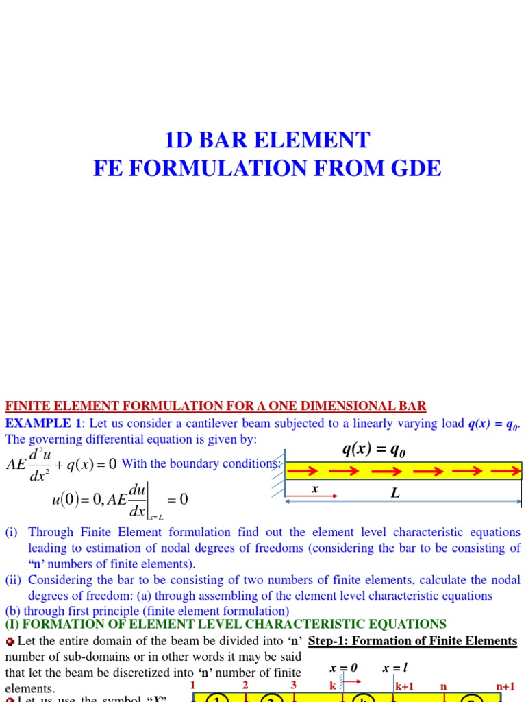 1d Bar Element Fe Formulation From Gde Pdf Finite Element Method Matrix Mathematics