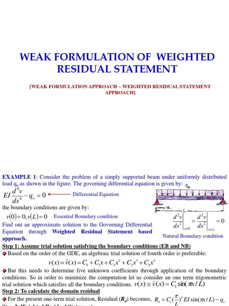 Weak Formulation Approach Weighted Residual Statement Approach | Download Free PDF | Equations ...