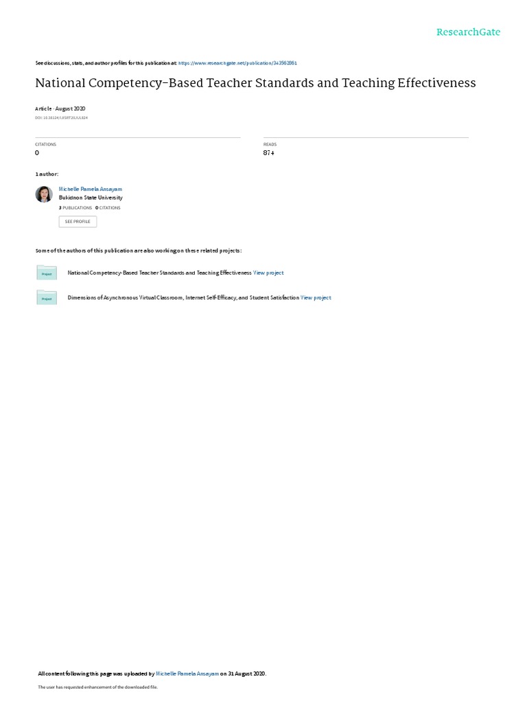 National Competency-Based Teacher Standards and Teaching Effectiveness ...