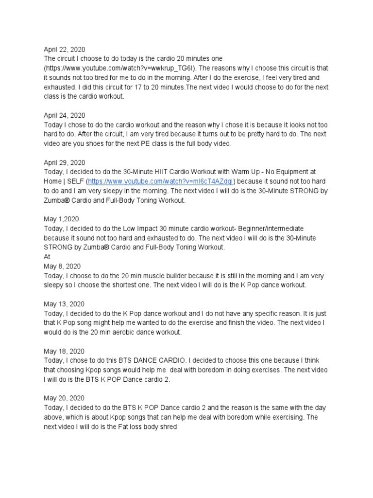 Pe Diary | PDF | Aerobic Exercise | Physical Fitness