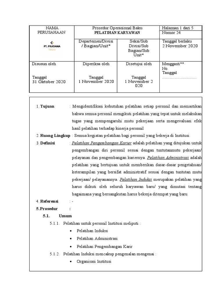 SOP Pelatihan Karyawan | PDF