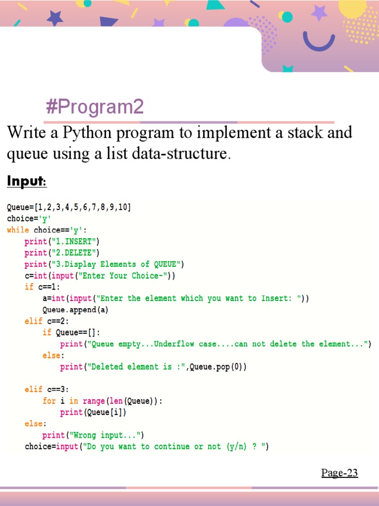 Program2 Write A Python Program To Implement A Stack And Queue Using A List Data Structure 