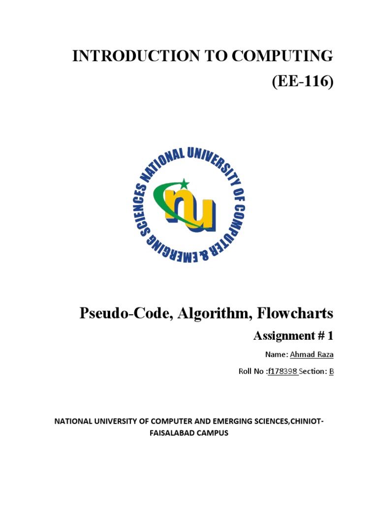 Introduction To Computing (EE-116) : Pseudo-Code, Algorithm, Flowcharts | PDF | Algorithms And ...