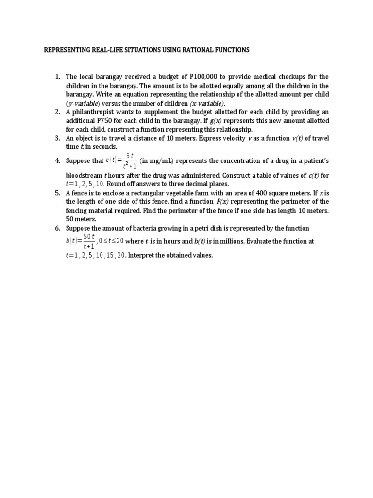 Rational Functions Problems | PDF