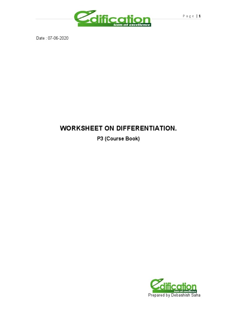 Differentiation Worksheet PDF | PDF