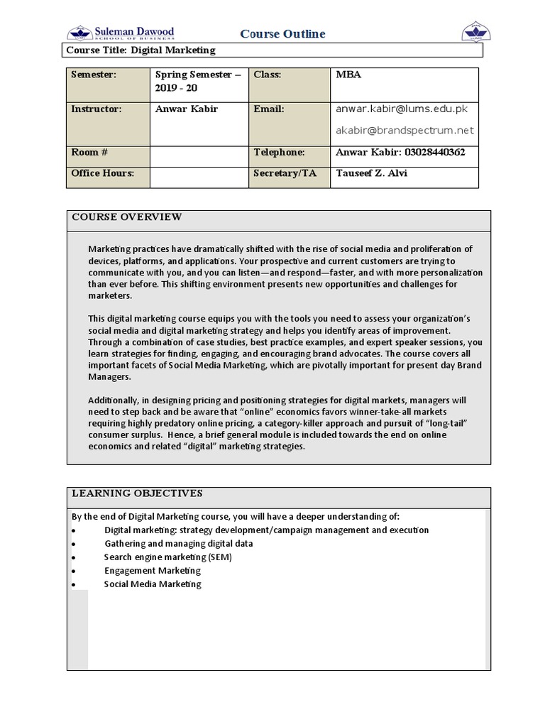 Course Title: Digital Marketing Semester: Spring Semester - 2019 - 20 ...