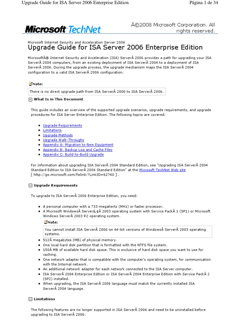 Upgrade Guide For ISA Server 2006 Enterprise Edition: Â©2008 Microsoft ...
