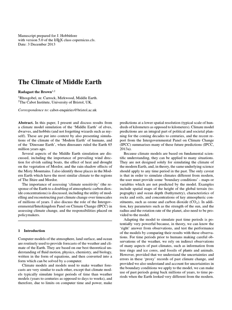 The Climate of Middle Earth | PDF | General Circulation Model | Climate