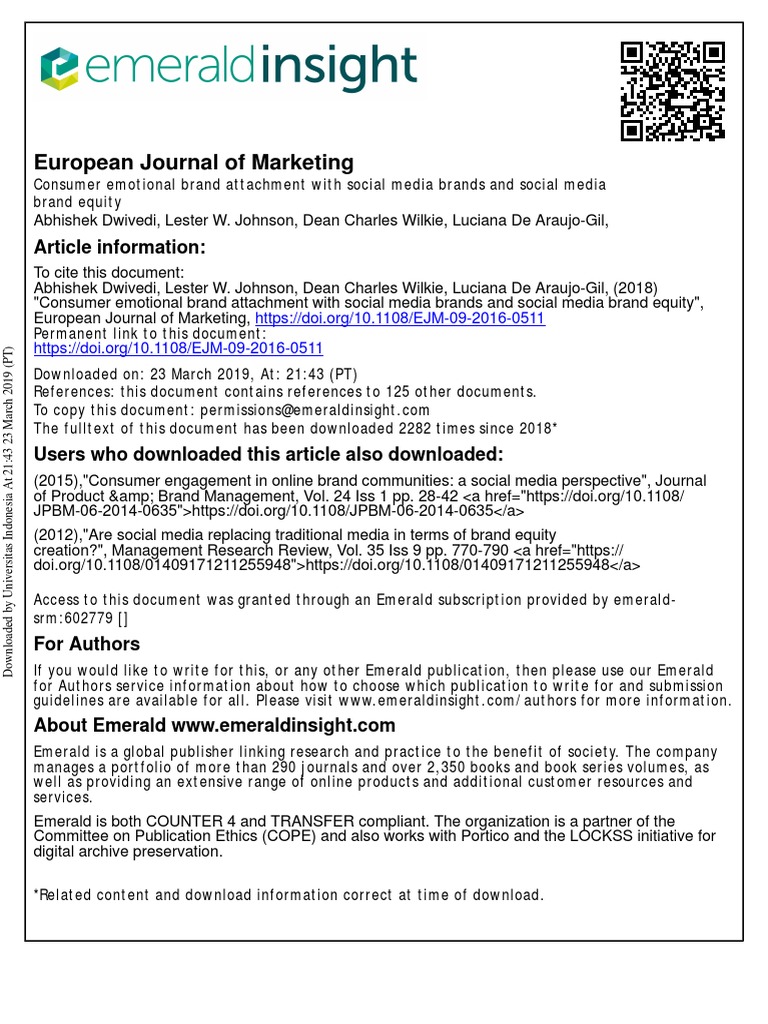 Consumer Emotional Brand Attachment With Social Media Brands and Social ...