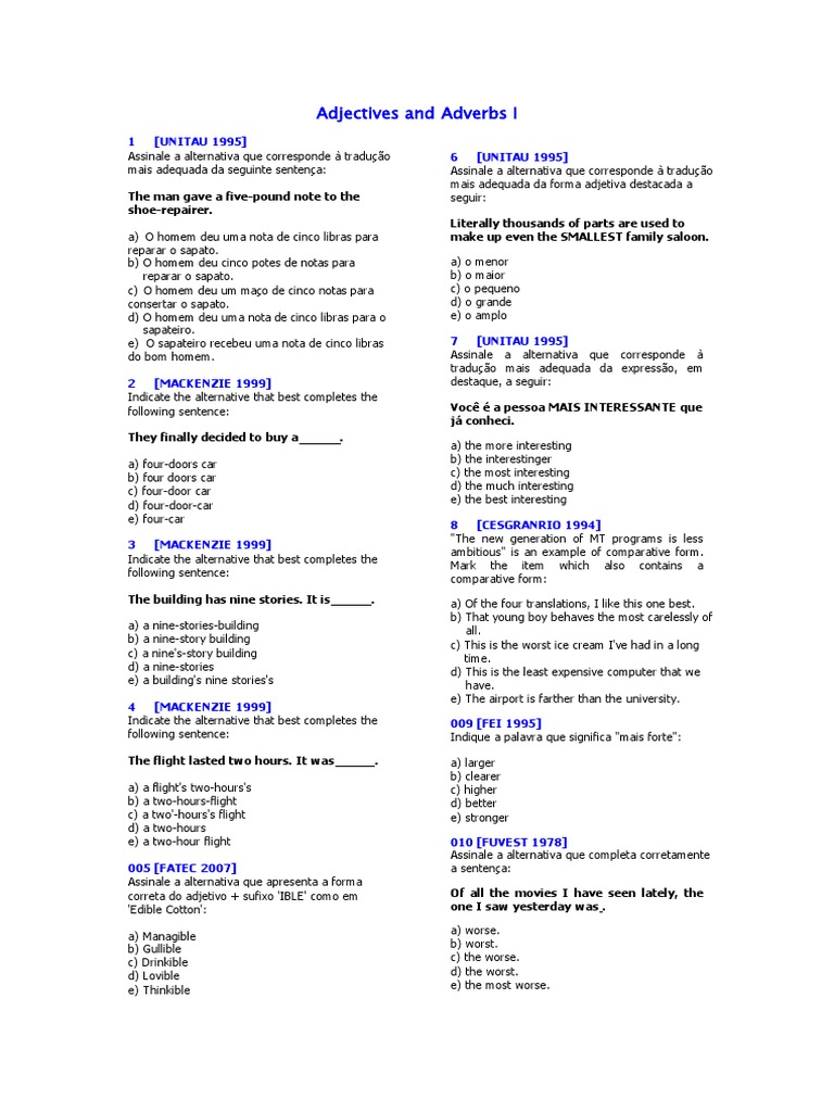 Adjectives and Adverbs 1 | PDF | Linguistic Morphology | Semantic Units